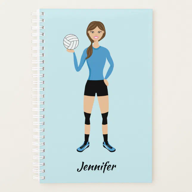 Cute Volleyball Girl Illustration With Custom Name Planner | Zazzle