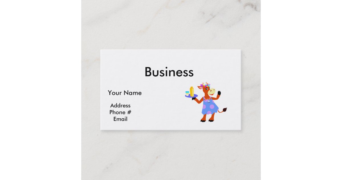 Cute Waitress Cow Business Card | Zazzle