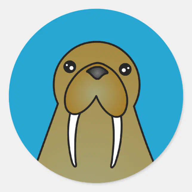 Cute Walrus Cartoon Classic Round Sticker | Zazzle