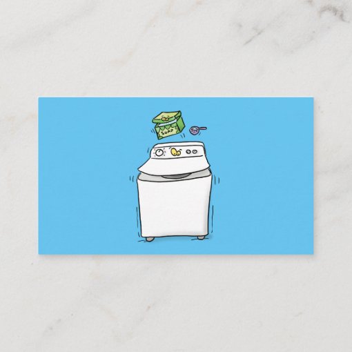 Cute washing machine laundry cartoon illustration business card | Zazzle