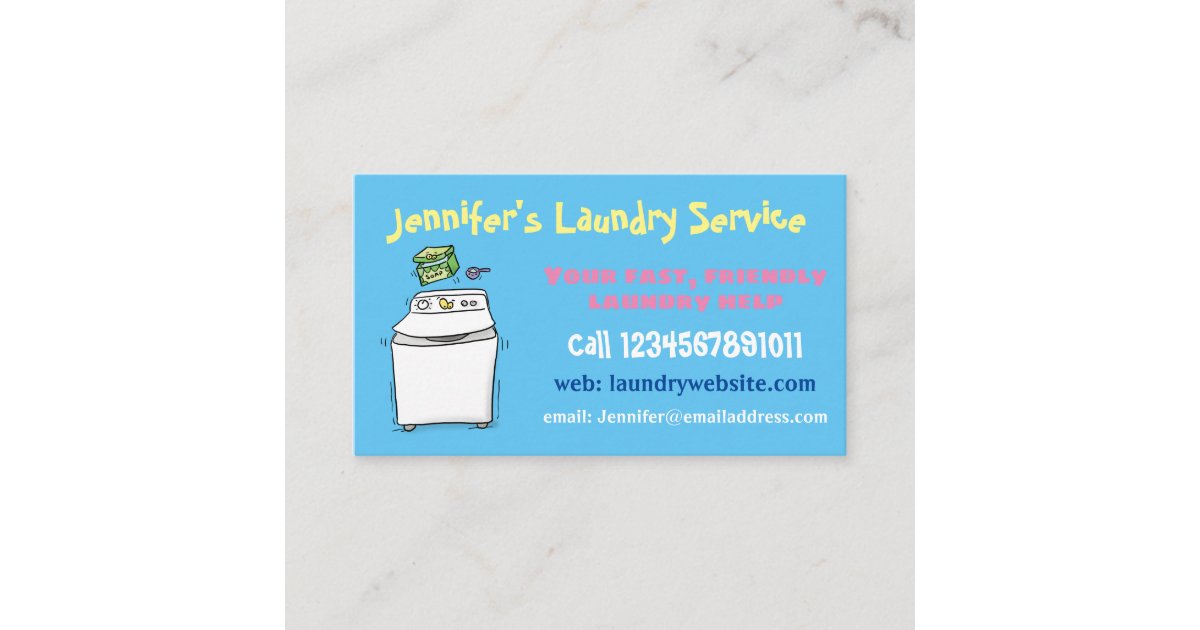 Cute washing machine laundry cartoon illustration business card | Zazzle