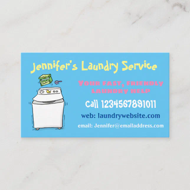Cute washing machine laundry cartoon illustration business card | Zazzle