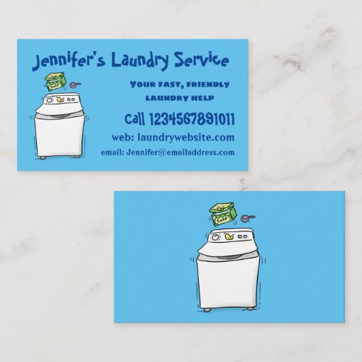 Cute washing machine laundry cartoon illustration business card | Zazzle