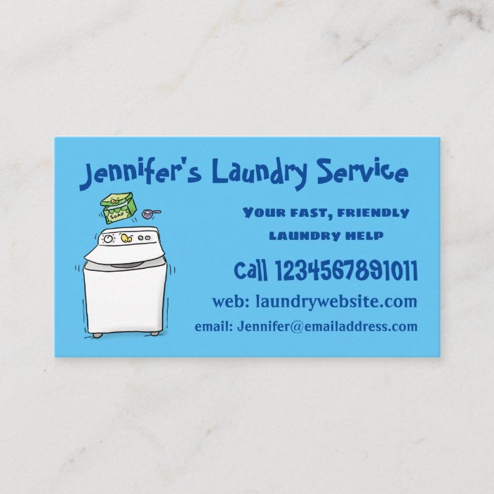 Cute washing machine laundry cartoon illustration business card ...