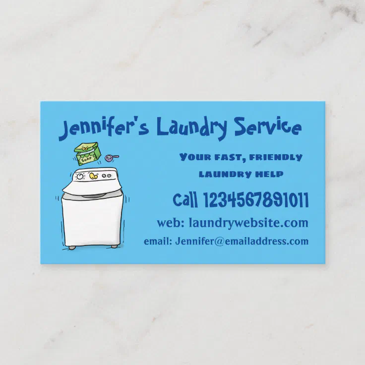 Cute washing machine laundry cartoon illustration business card | Zazzle