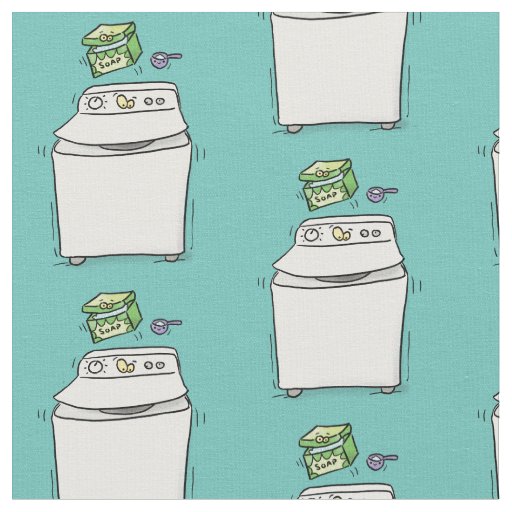 Cute washing machine laundry cartoon illustration fabric | Zazzle