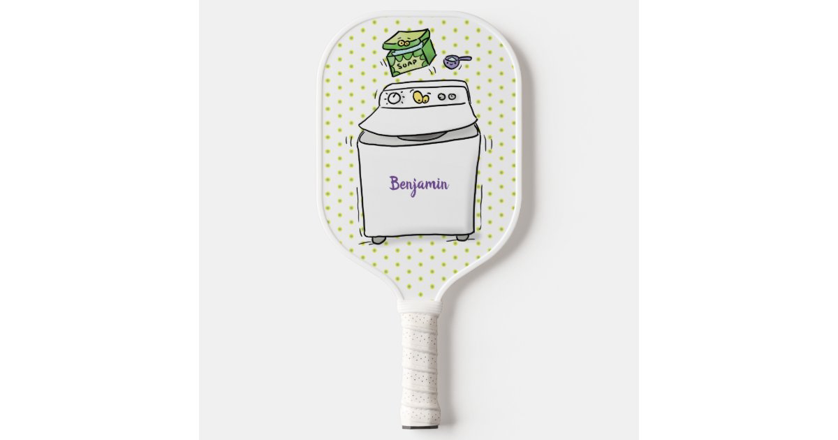 Cute washing machine laundry cartoon illustration pickleball paddle ...