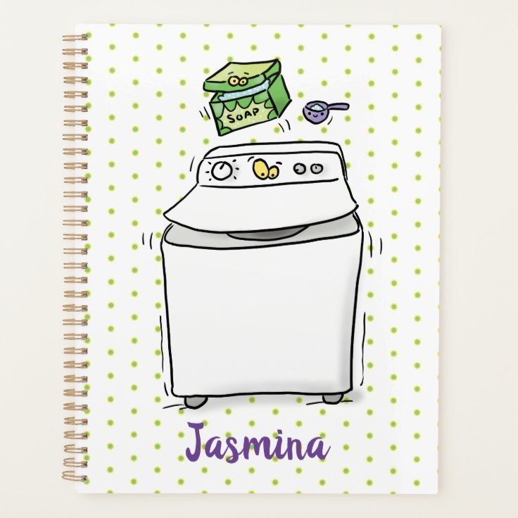 Cute washing machine laundry cartoon illustration planner | Zazzle