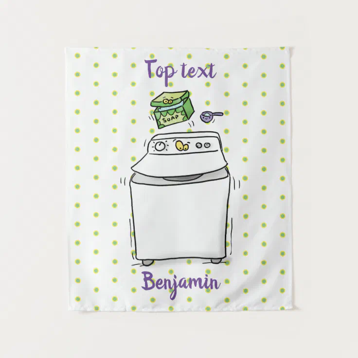 Cute washing machine laundry cartoon illustration tapestry | Zazzle