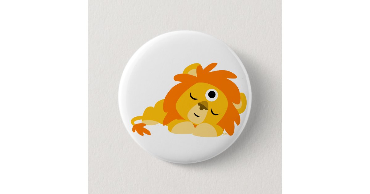 Cute Watchful Cartoon Lion button badge | Zazzle