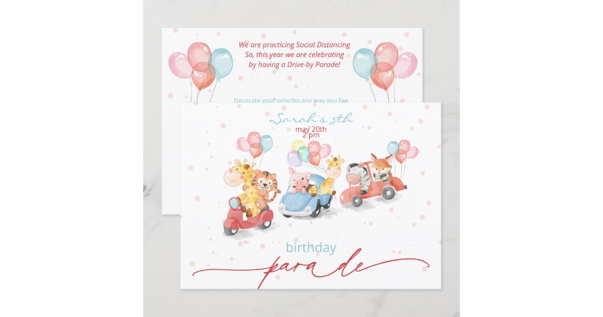 Cute Watercolor Animals Birthday Parade Invitation | Zazzle