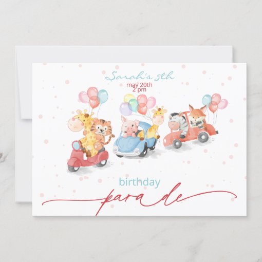 Cute Watercolor Animals Birthday Parade Invitation | Zazzle