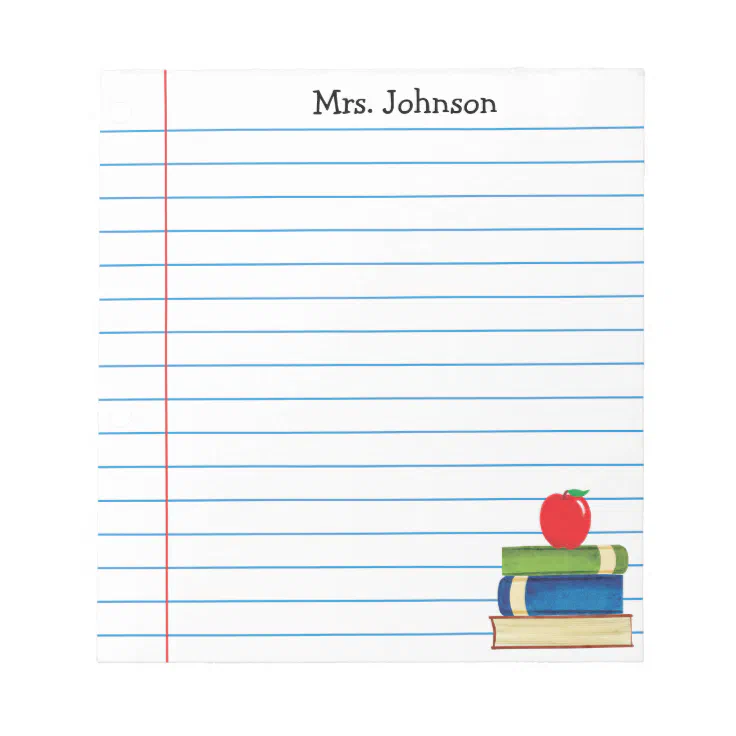 Cute Watercolor Apple Books - Lined Paper Teacher Notepad | Zazzle