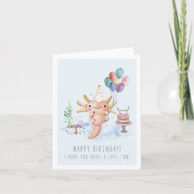 Cute Watercolor Axolotl Birthday Card | Zazzle