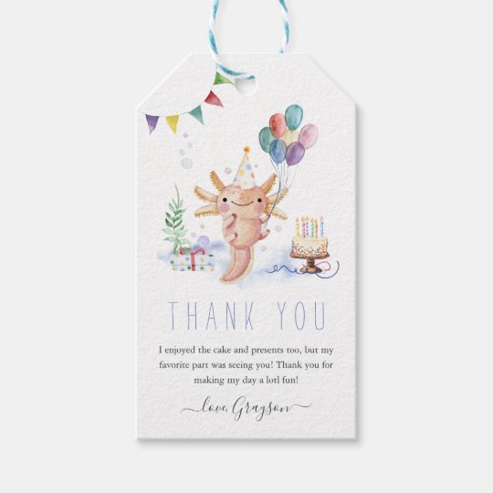 Cute Watercolor Axolotl Thank You Favor Tag | Zazzle.com