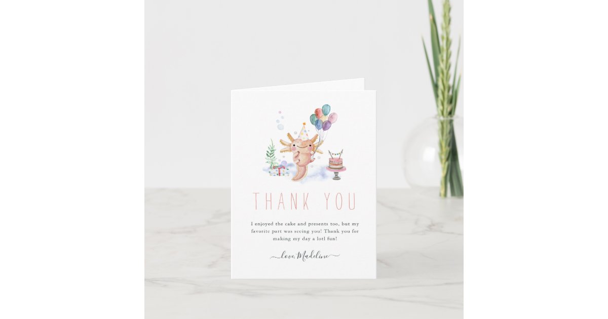 Cute Watercolor Axolotl Thank You Photo Card | Zazzle