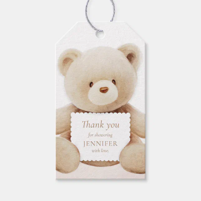 Cute Watercolor Bear Thank you Favor Gift Tags | Zazzle