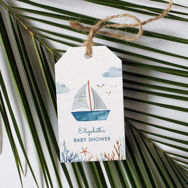 Cute Watercolor Boat Nautical Baby Shower Gift Tags | Zazzle
