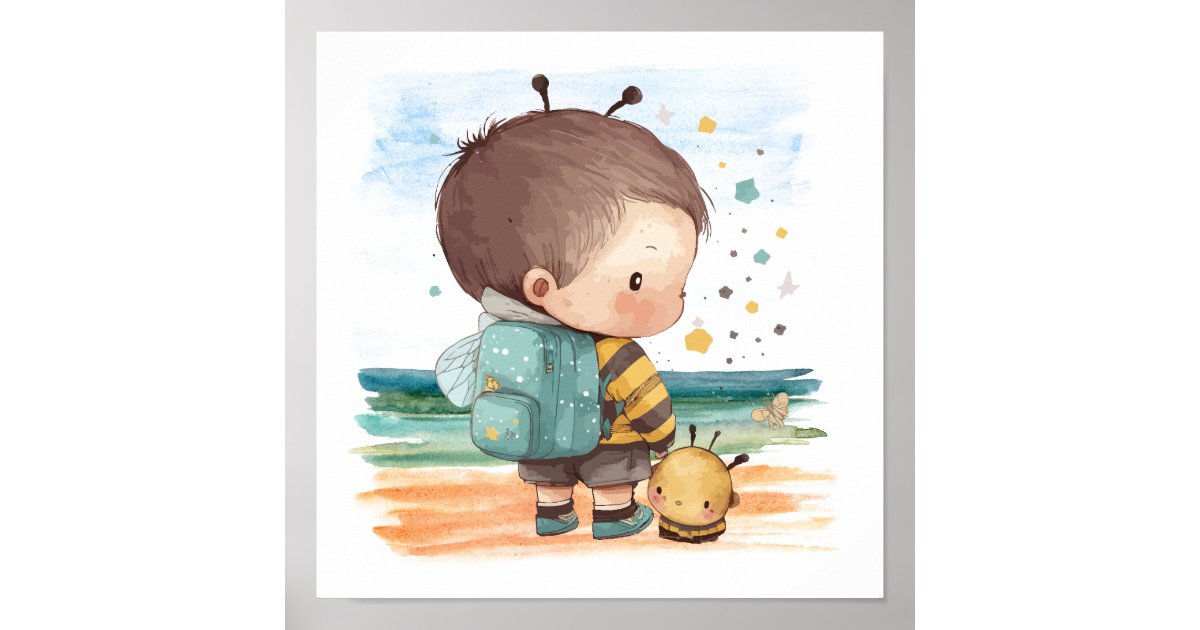 Cute Watercolor Boy Poster | Zazzle