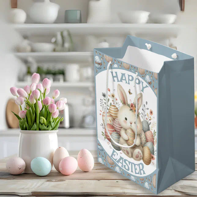 Cute watercolor Bunny Easter customizable Medium Gift Bag | Zazzle