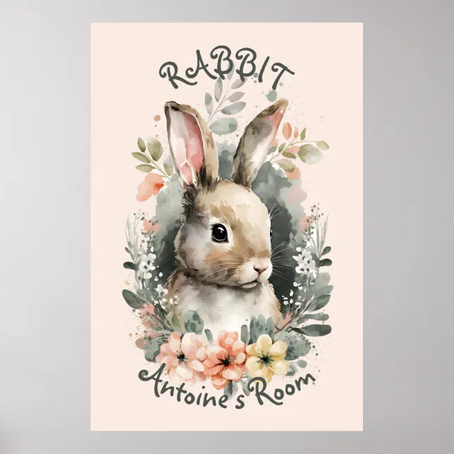 Cute Watercolor Bunny Rabbit Nursery Poster | Zazzle