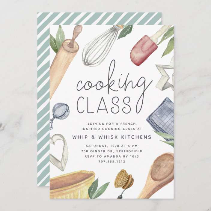 Cute Watercolor Cooking Class Invitation | Zazzle