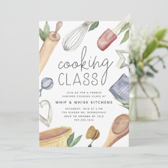 Cute Watercolor Cooking Class Invitation | Zazzle