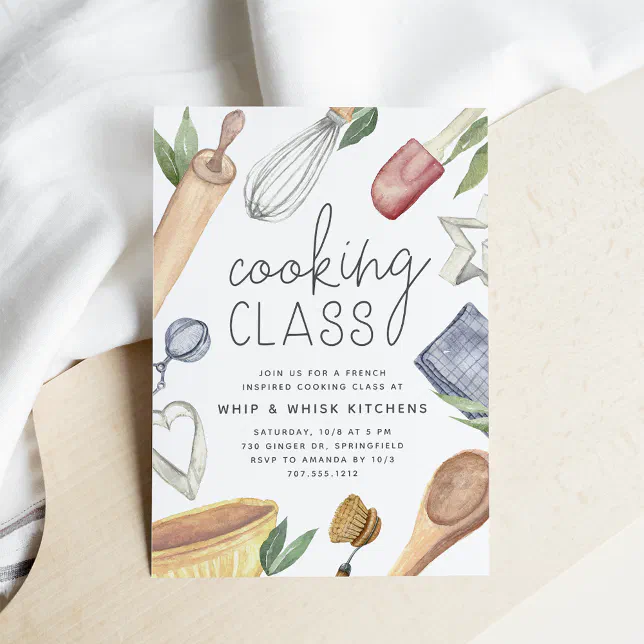 Cute Watercolor Cooking Class Invitation | Zazzle