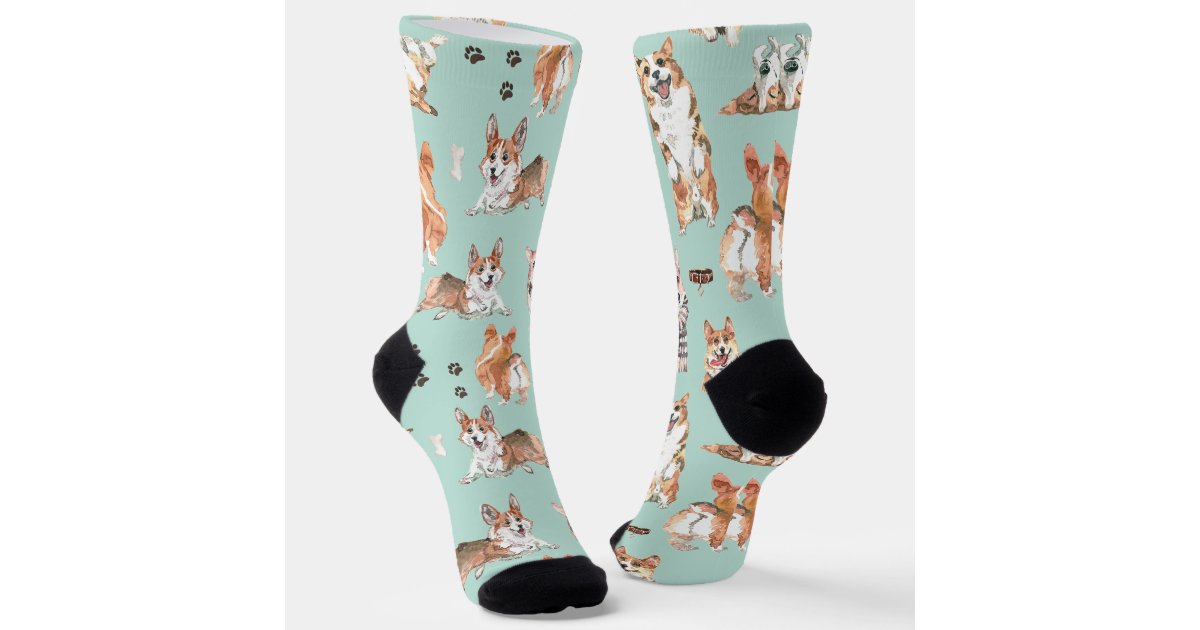 Cute Watercolor Corgi Dog Pattern Socks | Zazzle