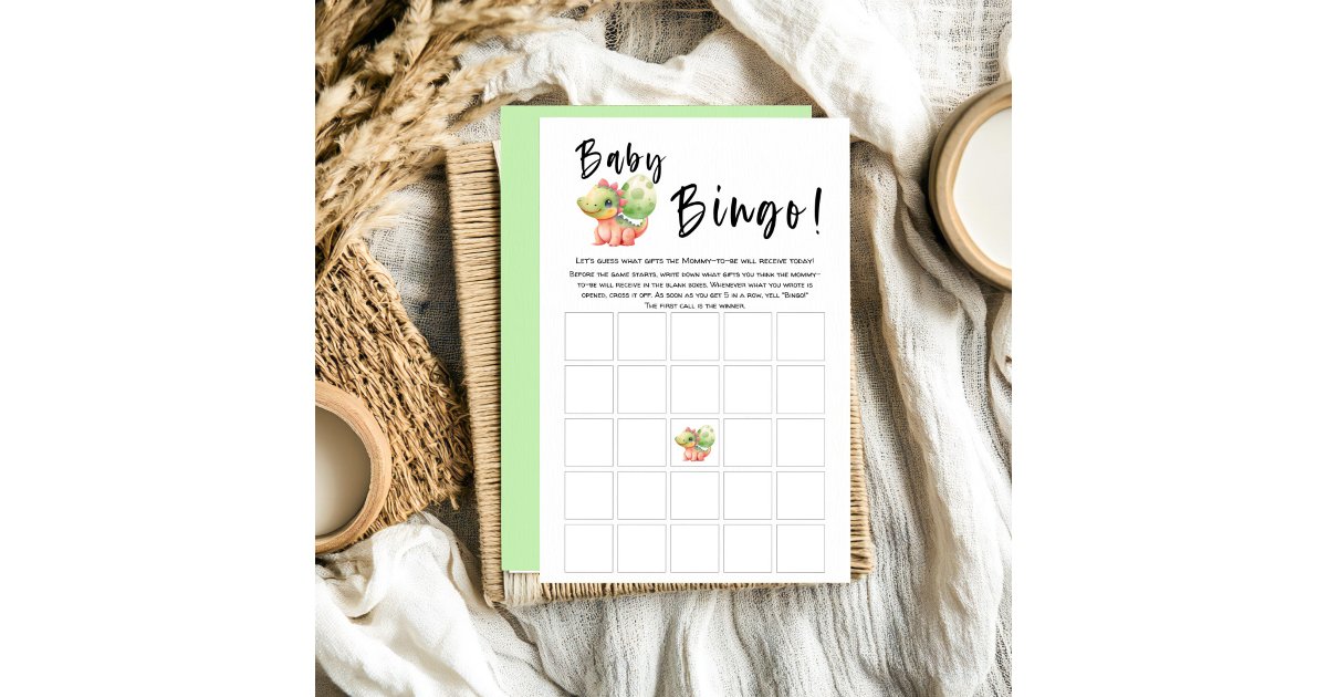 Cute Watercolor Dinosaur Baby Shower Bingo Game | Zazzle