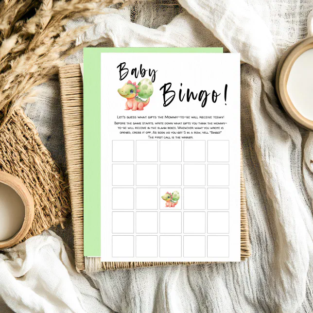 Cute Watercolor Dinosaur Baby Shower Bingo Game | Zazzle