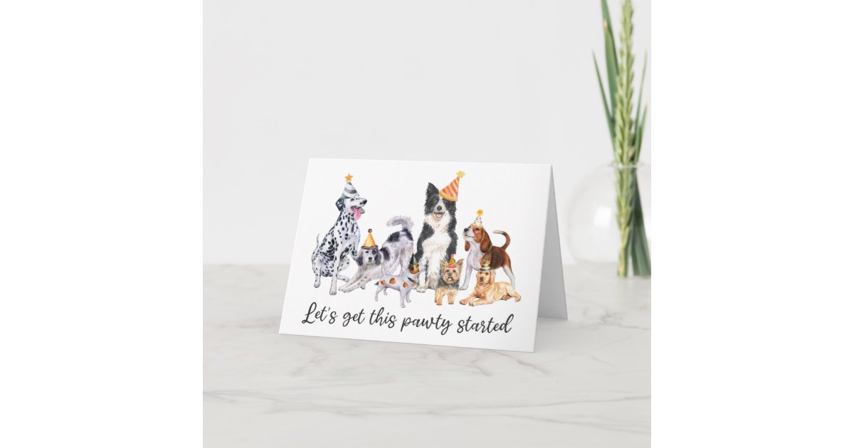 Cute Watercolor Dog Party Happy Birthday Card | Zazzle