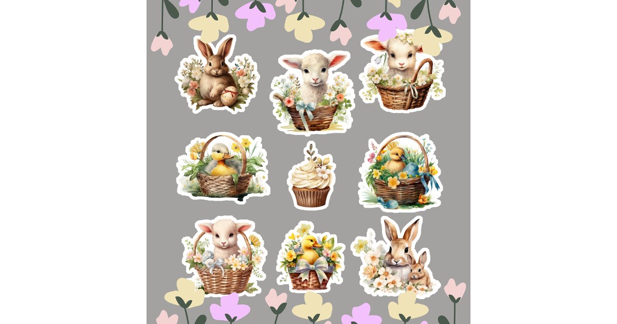 Cute Watercolor Easter Animals Spring Vintage Sticker | Zazzle