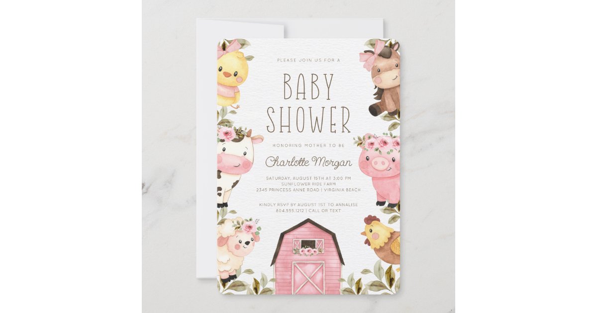 Cute Watercolor Farm Animals Barnyard Baby Shower Invitation | Zazzle