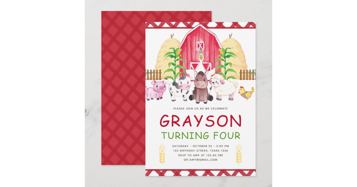 Cute Watercolor Farm Birthday Invitation | Zazzle