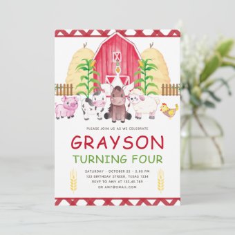 Cute Watercolor Farm Birthday Invitation | Zazzle