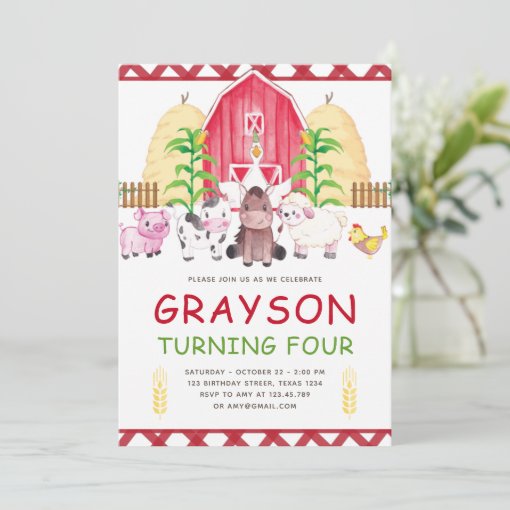 Cute Watercolor Farm Birthday Invitation | Zazzle