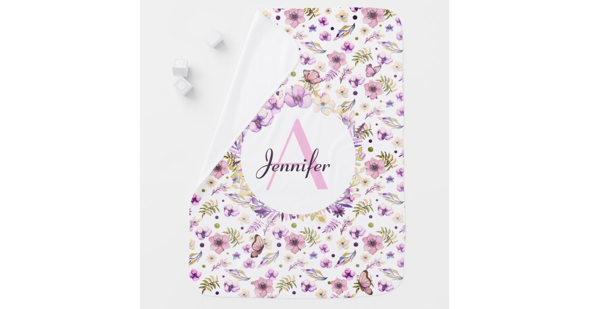 Cute Watercolor Flowers Patern Girly Custom Name Baby Blanket | Zazzle