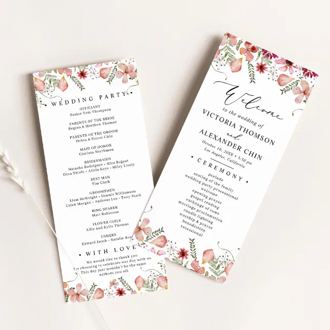Cute Watercolor Flowers Wedding Program | Zazzle