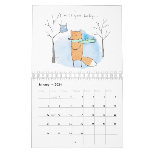 Cute Watercolor Foxes Illustration Monthly Calendar | Zazzle