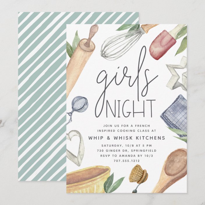 Cute Watercolor Girls Night Out Cooking Class Invitation | Zazzle.com