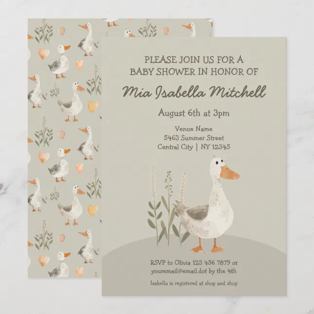 Cute Watercolor Goose Baby Shower Invitation | Zazzle