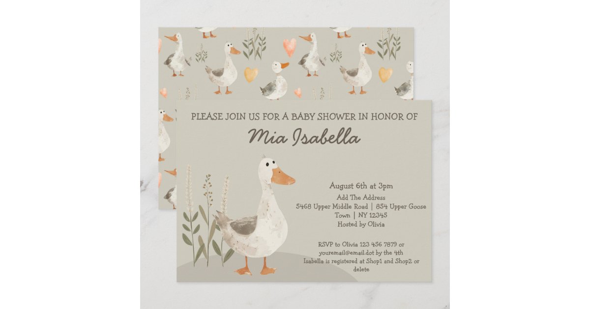 Cute Watercolor Goose Baby Shower Invitation | Zazzle