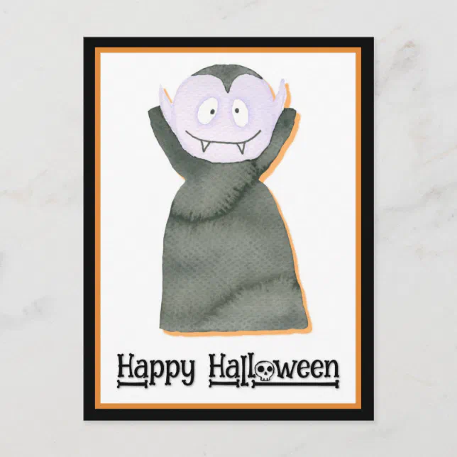 Cute Watercolor Halloween Dracula Vampire Postcard | Zazzle