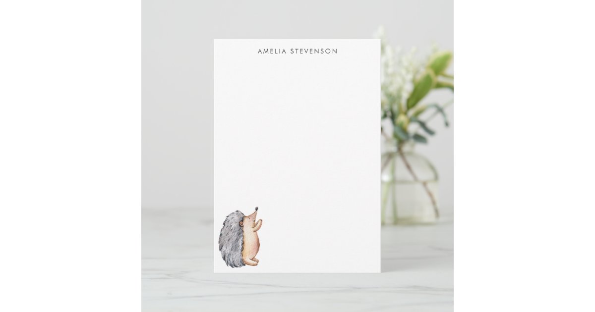 Cute Watercolor Hedgehog Personalized Stationery Note Card | Zazzle