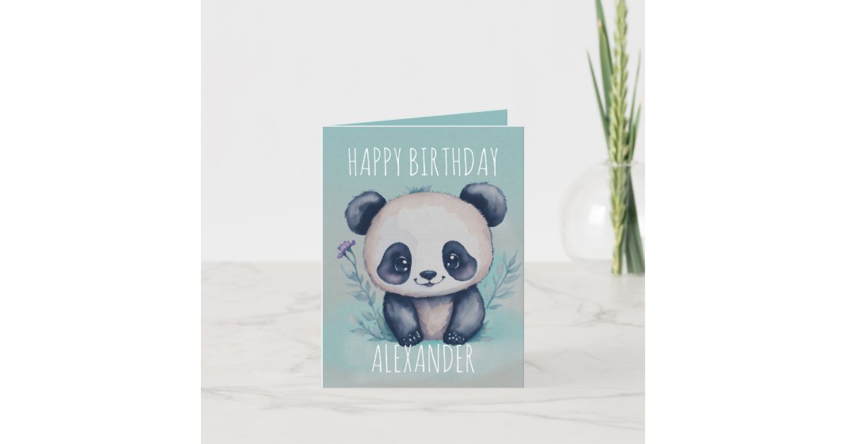 Cute watercolor Kawaii panda folded birthday Card | Zazzle