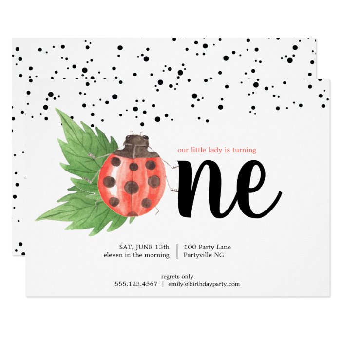 Cute Watercolor Ladybug First Birthday Invitation | Zazzle.com