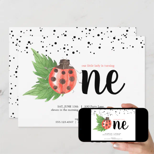 Cute Watercolor Ladybug First Birthday Invitation | Zazzle