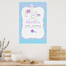 Cute Watercolor Llama themed Baby Shower Welcome Poster | Zazzle