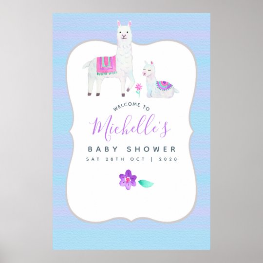 Cute Watercolor Llama themed Baby Shower Welcome Poster | Zazzle.com